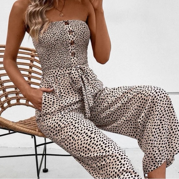 Pants & Jumpsuits | Nwt Allover Print Pocket Side Belted Tube Jumpsuit ...